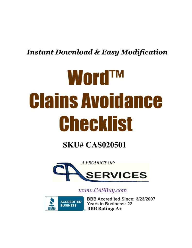 Construction Project Claims Avoidance Checklist Templates - casbuy.com